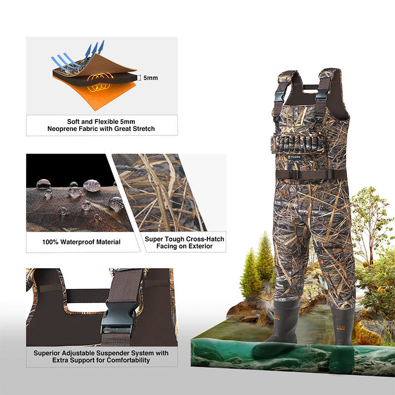 Insulated Chest 5mm Neoprene Waders with Boots - TideWe